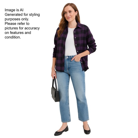 Tops | Tuckernuck Purple Black Buffalo Plaid Snap Button Flannel Tunic ...
